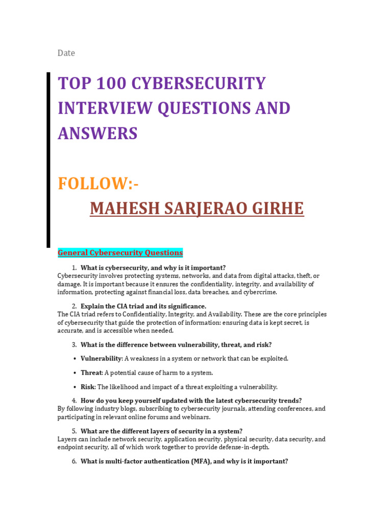 Cyber Security Interview Question | PDF | Information Security | Security