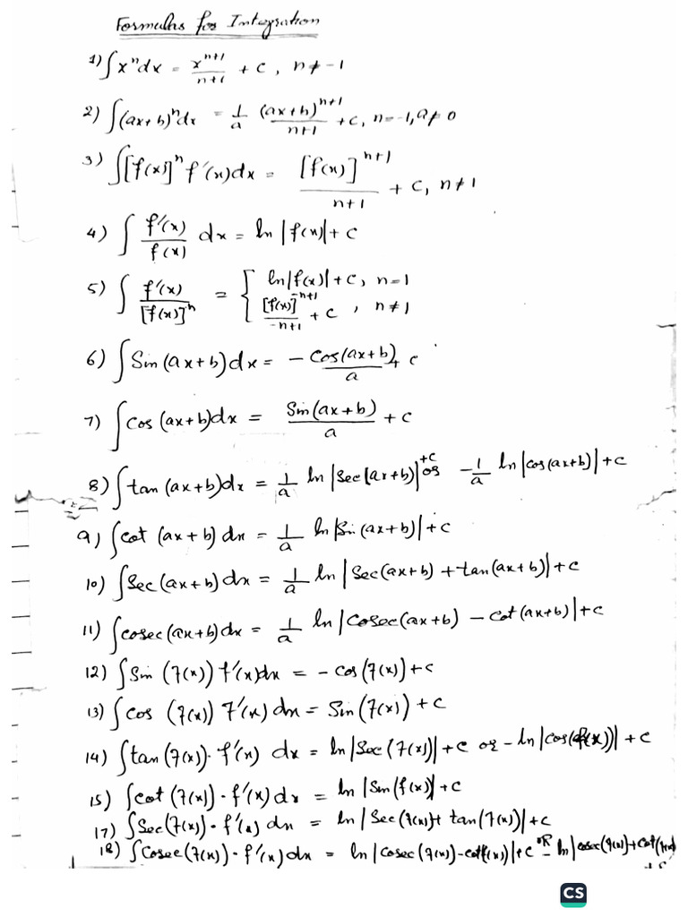 Integration Formulas | PDF