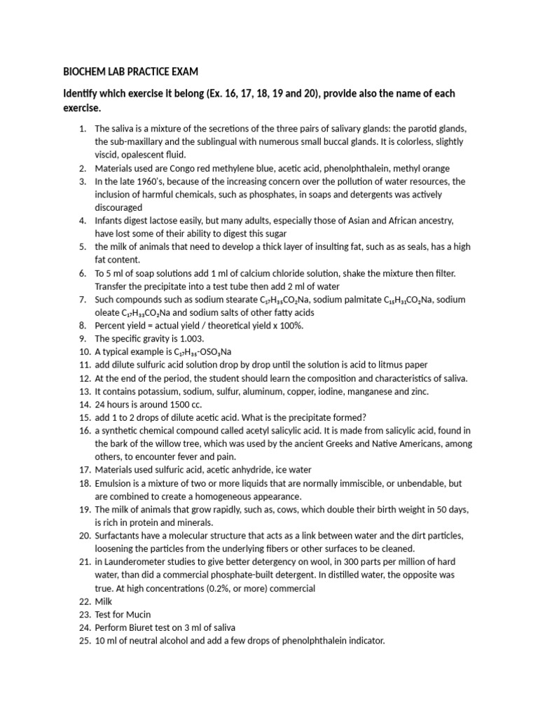 Finals Practice Exam Biochemistry | PDF | Soap | Aspirin