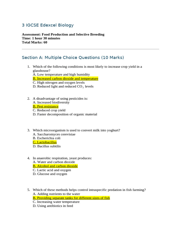 IGCSE Biology: Food Production & Breeding | PDF | Selective Breeding ...