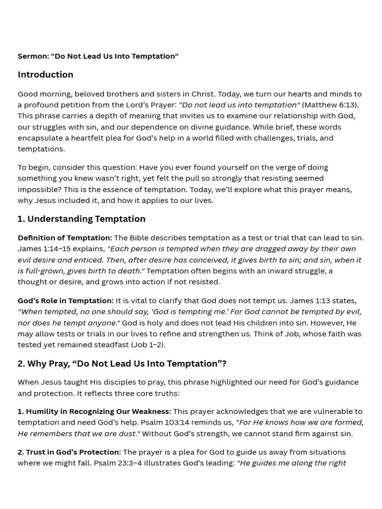 Sermon Do Not Lead Us Into Temptation | PDF | Jesus | Prayer