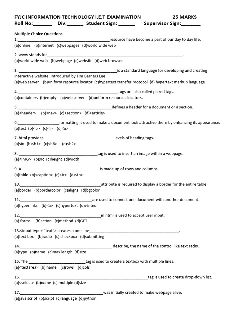 Fyjc Iet Question Paper 23 | PDF | World Wide Web | Internet & Web