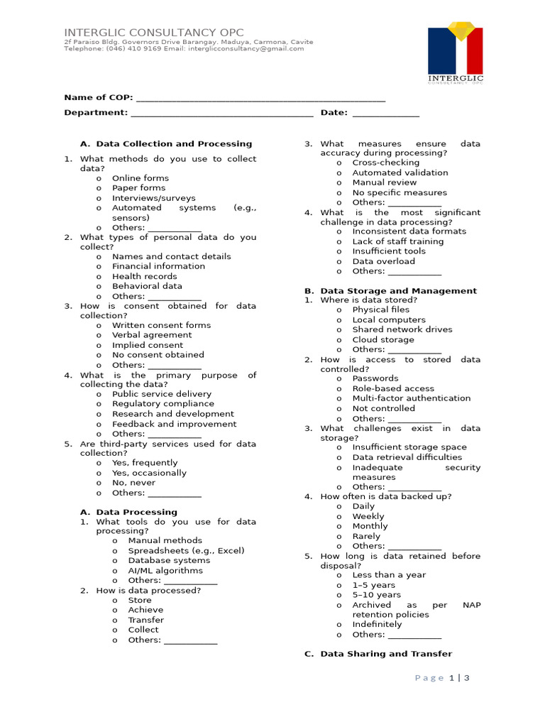 COP - Data Mapping Questions | PDF | Regulatory Compliance | Data