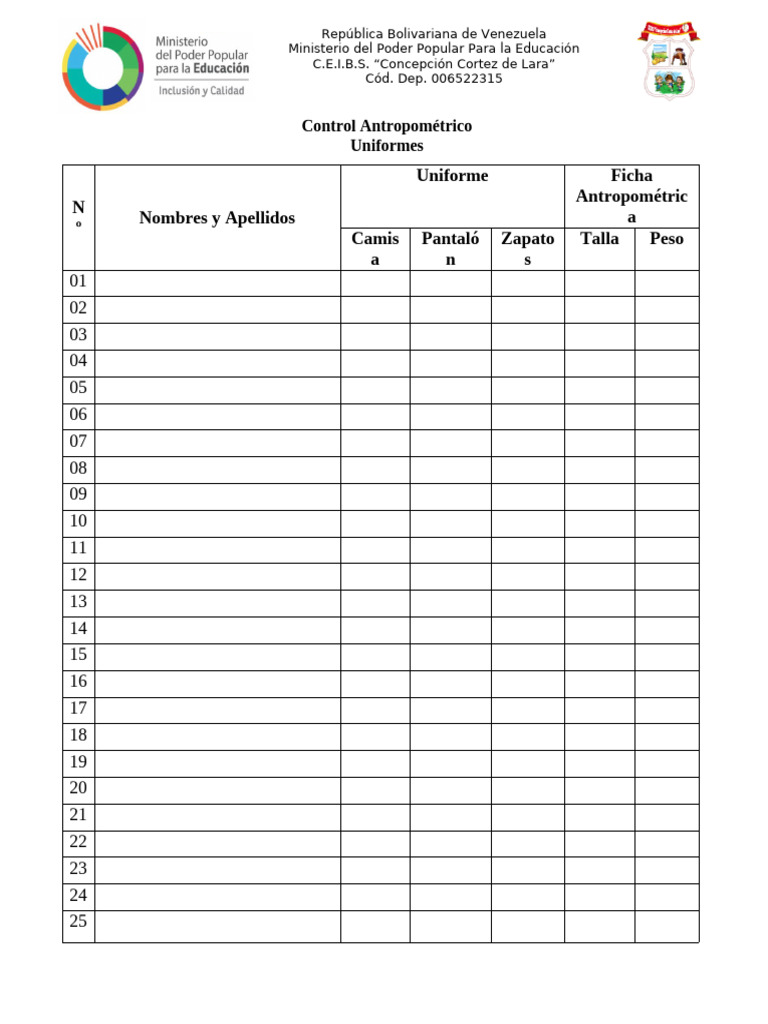 Control Antropometrico y Uniformes | PDF