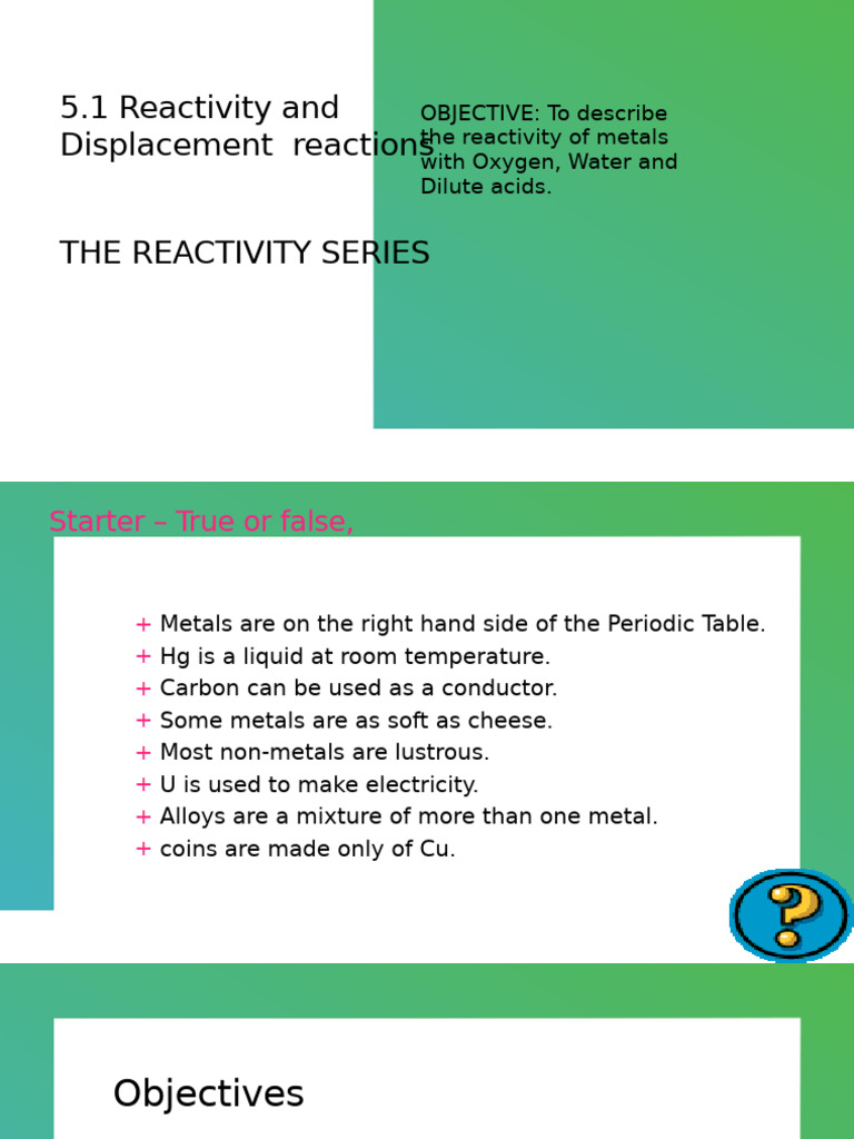 Reactivity Series - Grade 8 | PDF | Metals | Magnesium