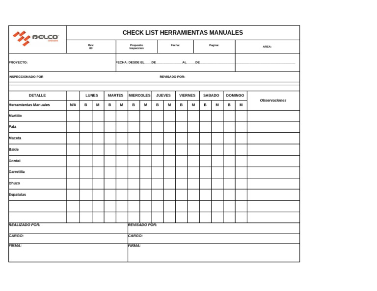 Lista de Chequeo Herramientas Manuales | PDF