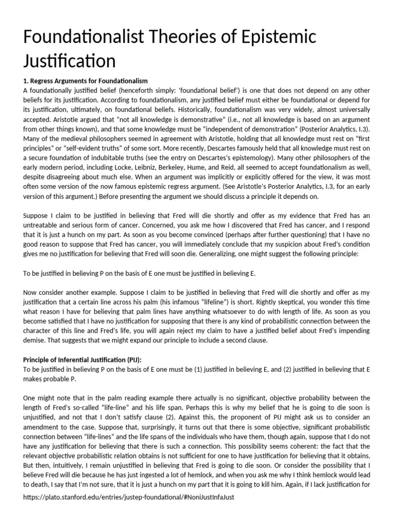 Foundationalist Theories of Epistemic Justification | PDF | Epistemology | Knowledge