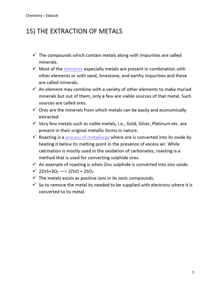 Metal Extraction Methods and Uses | PDF | Metals | Redox