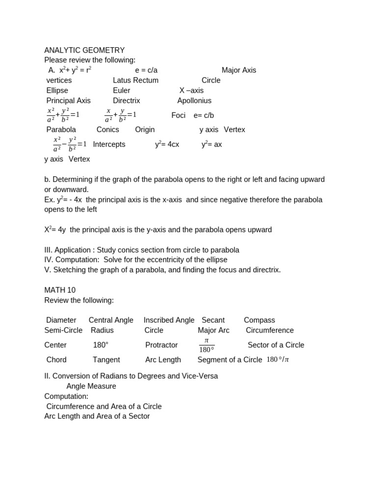 Reviewer Math 10 and Anal Geom Third Grading | PDF