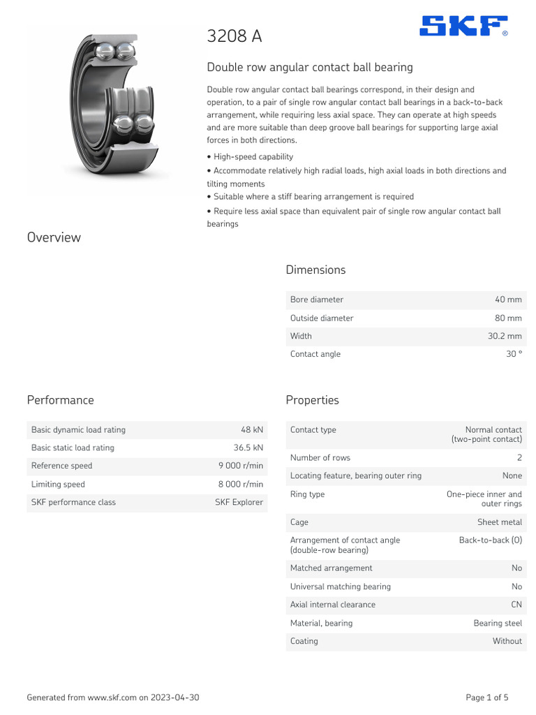 SKF 3208 A Specification | PDF | Bearing (Mechanical) | License