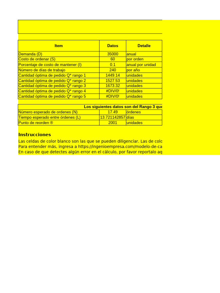 Plantilla Excel EOQ Descuentos Por Cantidad (1) (1) | PDF | Optimización Matemática | La ...