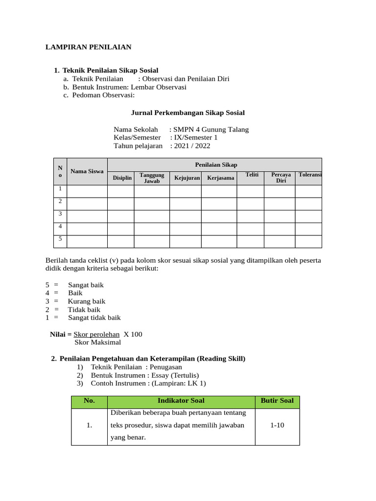 Lampiran Penilaian | PDF