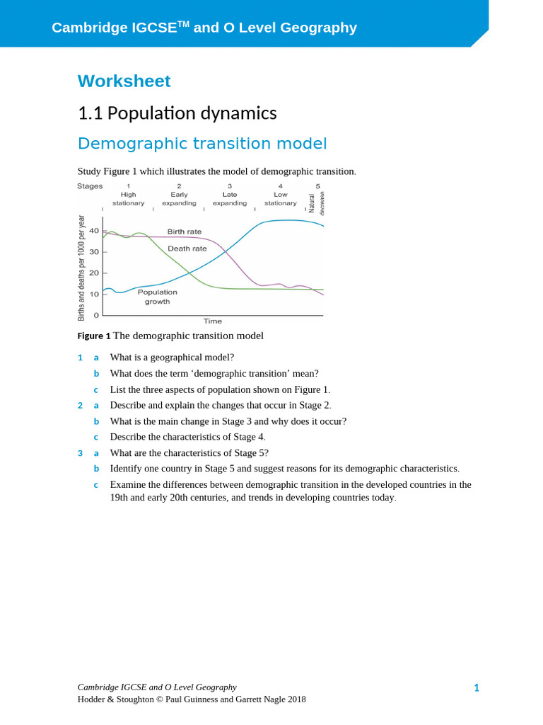 Demographic Transition Model Worksheet | PDF