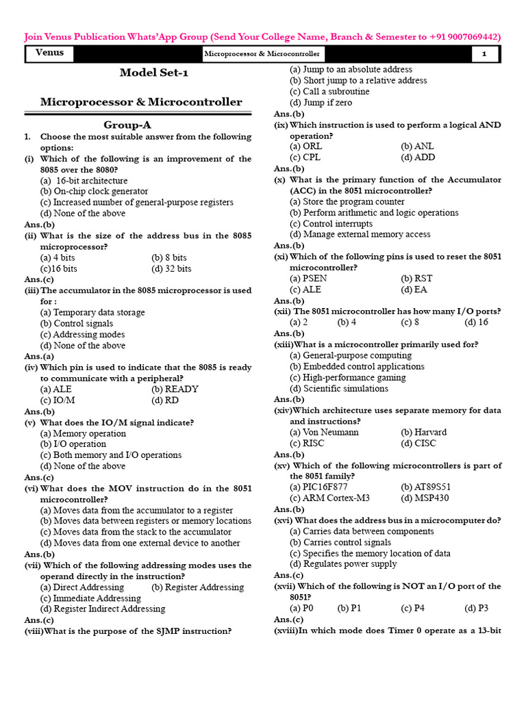 Microprocessor and Microcontroller Bihar 5th Sem Model Set-1 | PDF | Central Processing Unit ...