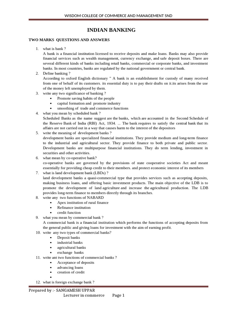 Two Marks Questions and Answers | PDF | Banks | Repurchase Agreement