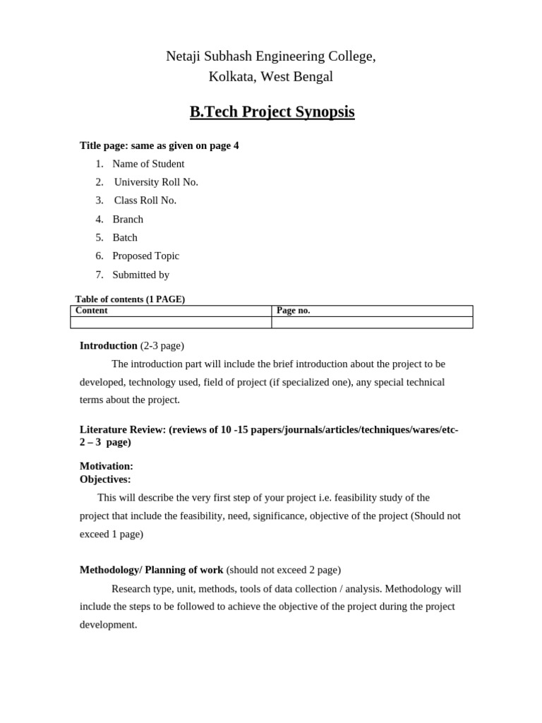 Synopsis Template of 7th Sem Project Report of Final Year AIML | PDF ...
