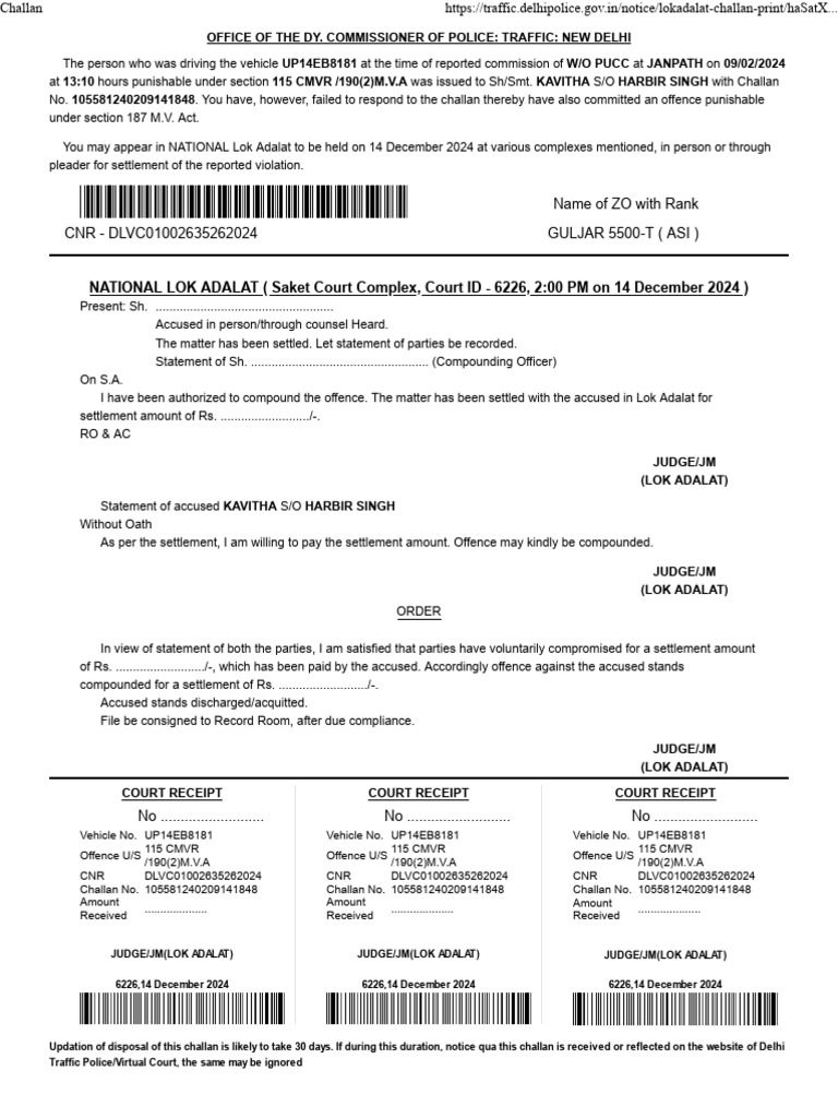 Challan 2 | PDF | Traffic Ticket | Crime & Violence