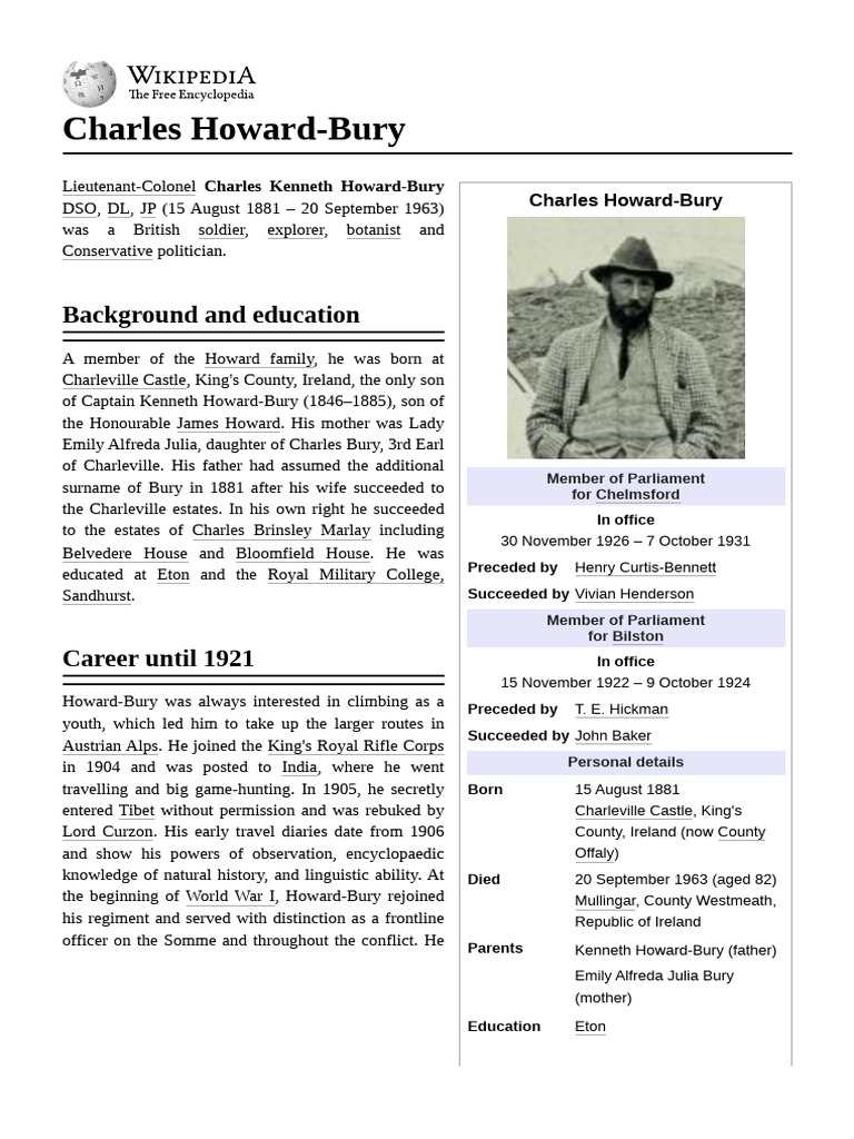 Charles Howard-Bury's Death in Conflict | PDF