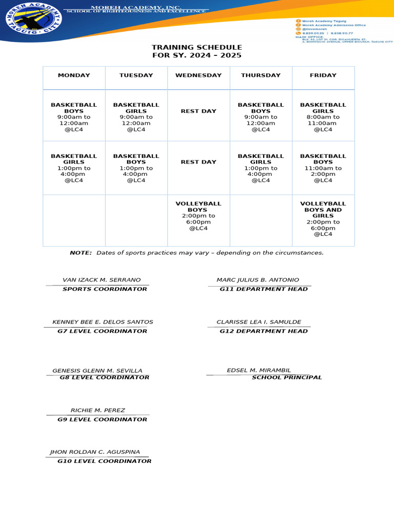 Training Schedule | PDF