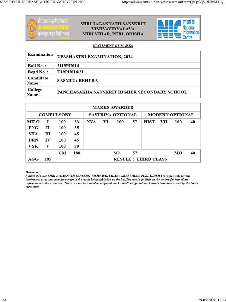 Statement of Marks | PDF