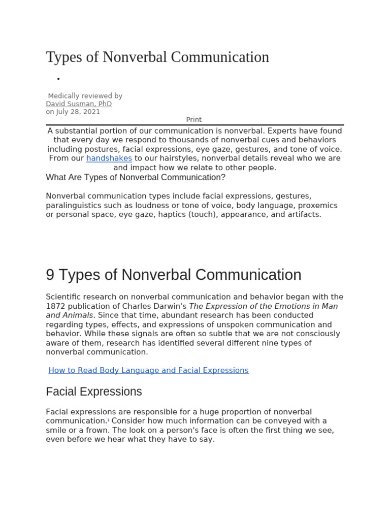 Types of Nonverbal Communication | PDF | Nonverbal Communication | Body Language