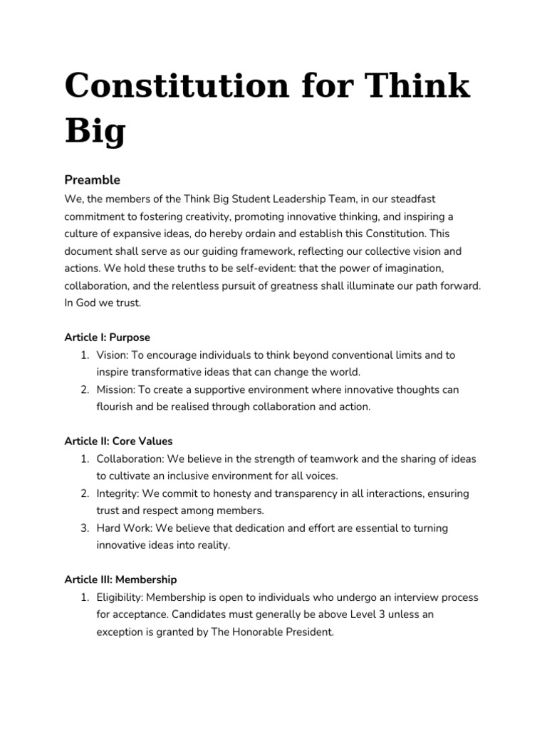 Constitution For Think Big | PDF | Leadership | Presidents Of The ...