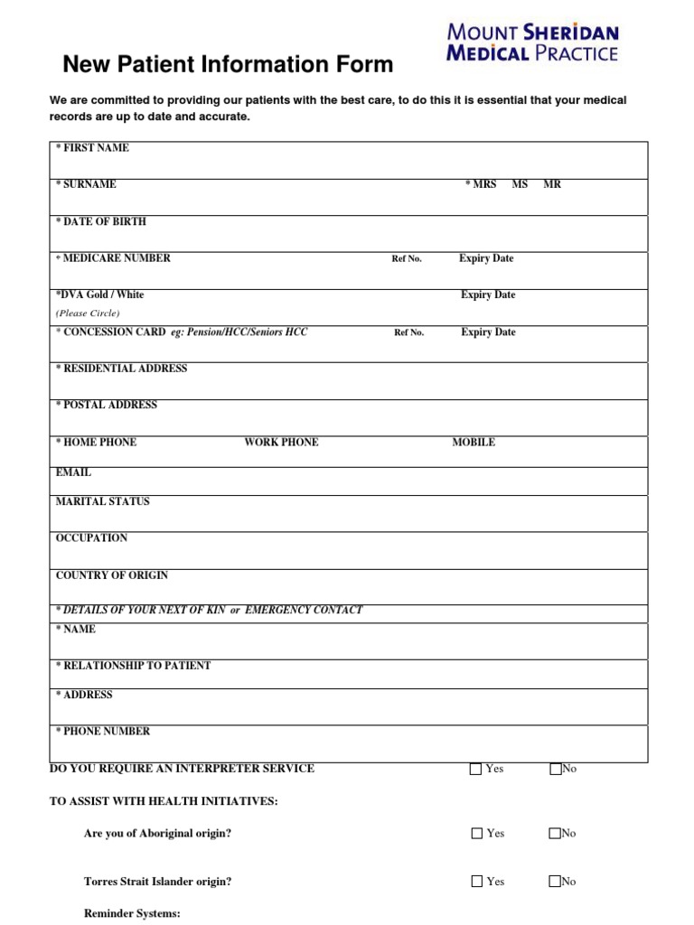New Patient Information Form | PDF | Self-Improvement | Wellness
