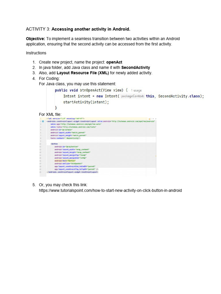 Activity 3 - Access Another Activity in Android | PDF