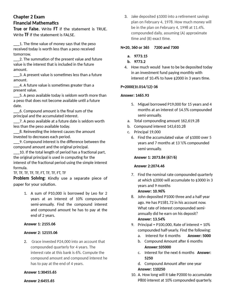 Chapter-Exam-2-key-1 | PDF | Interest | Present Value