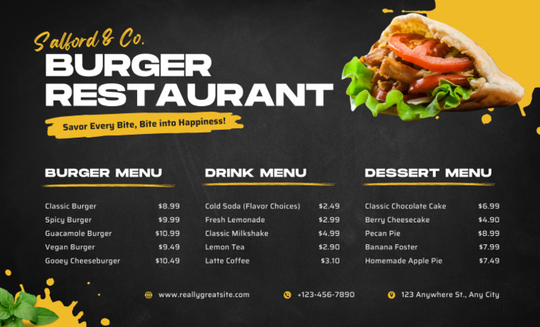 Burger Restaurant Menu Landscape | PDF