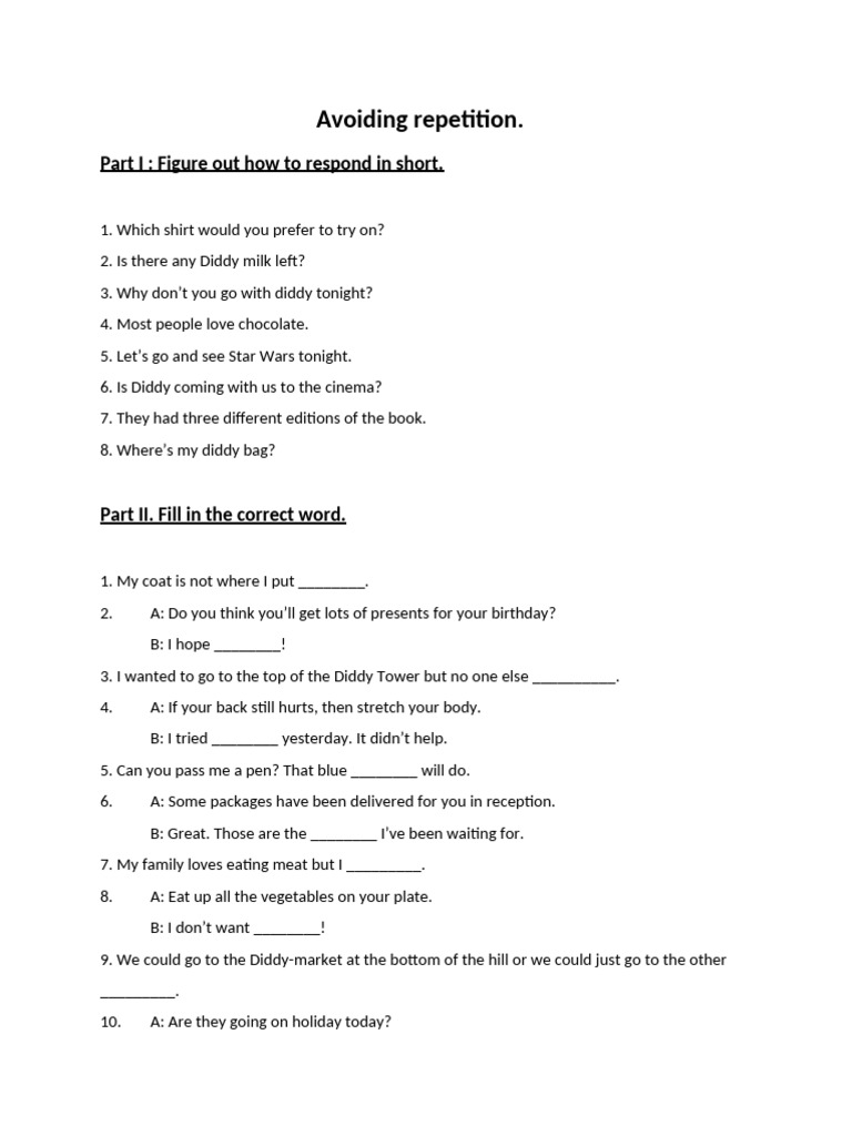 Diva and Hari's Avoiding Repetition - Grammar | PDF