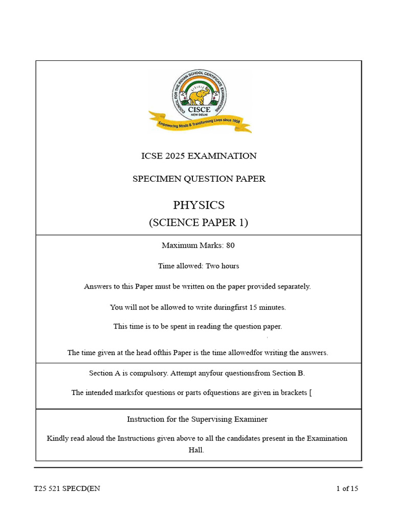 Icse 2025 Specimen Qp Ms 521 Sci1-1- New.docx | PDF | Neutron | Proton
