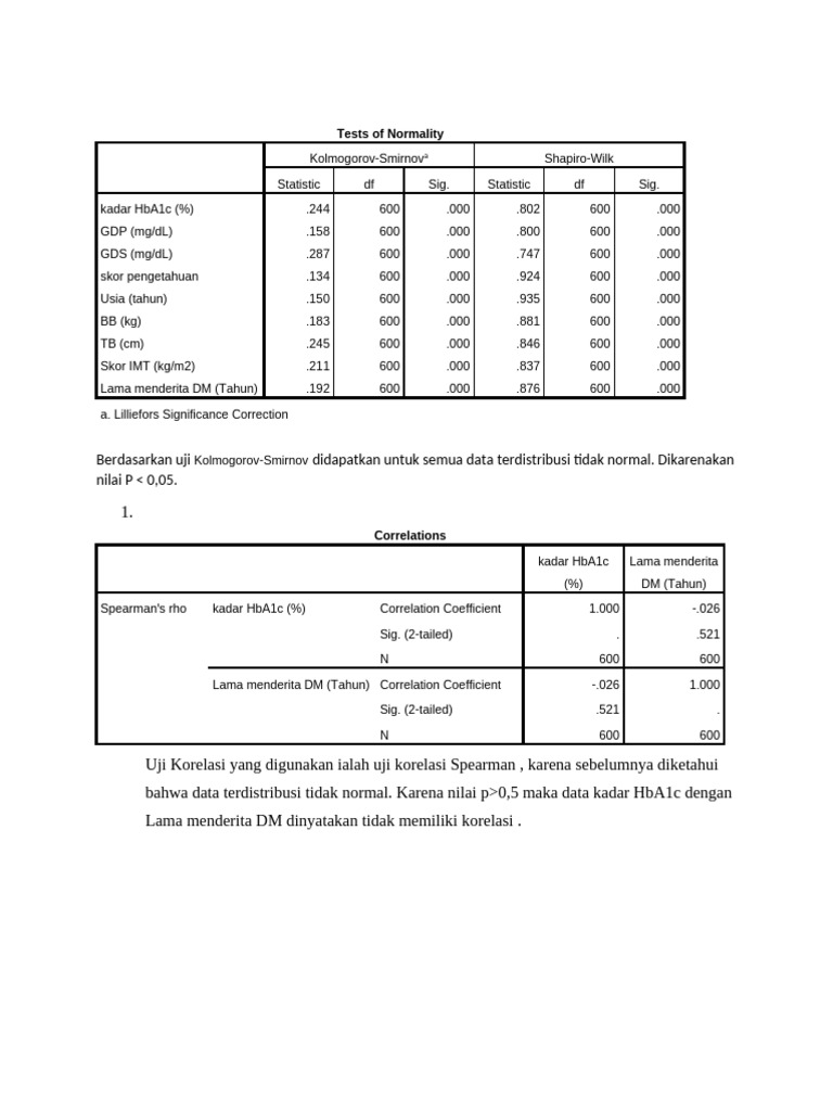Analisis Uji Normalitas dan Korelasi DM | PDF