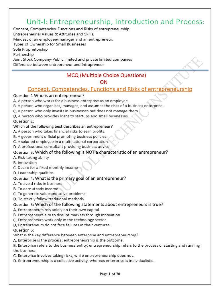 Question Bank MCQ | PDF | Entrepreneurship | Partnership