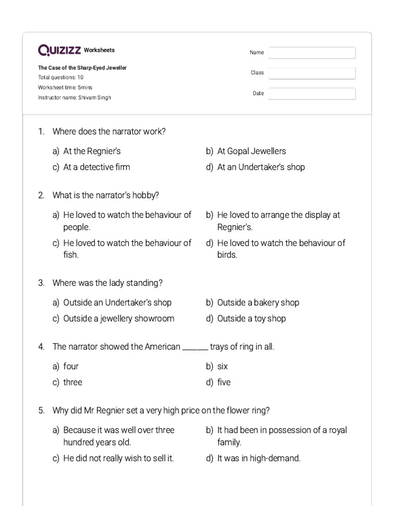 The Case of The Sharp-Eyed Jeweller - Quizizz | PDF | Decorative Arts ...