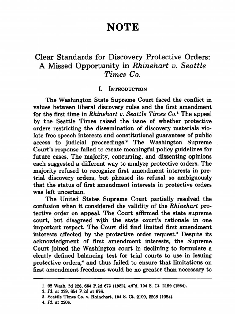 Clear Standards For Discovery Protective Orders | PDF | First Amendment ...