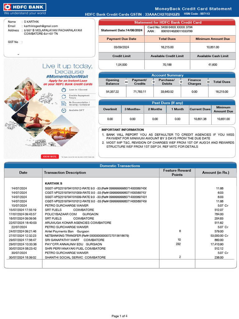 HDFC statement | PDF | Credit Card | Credit