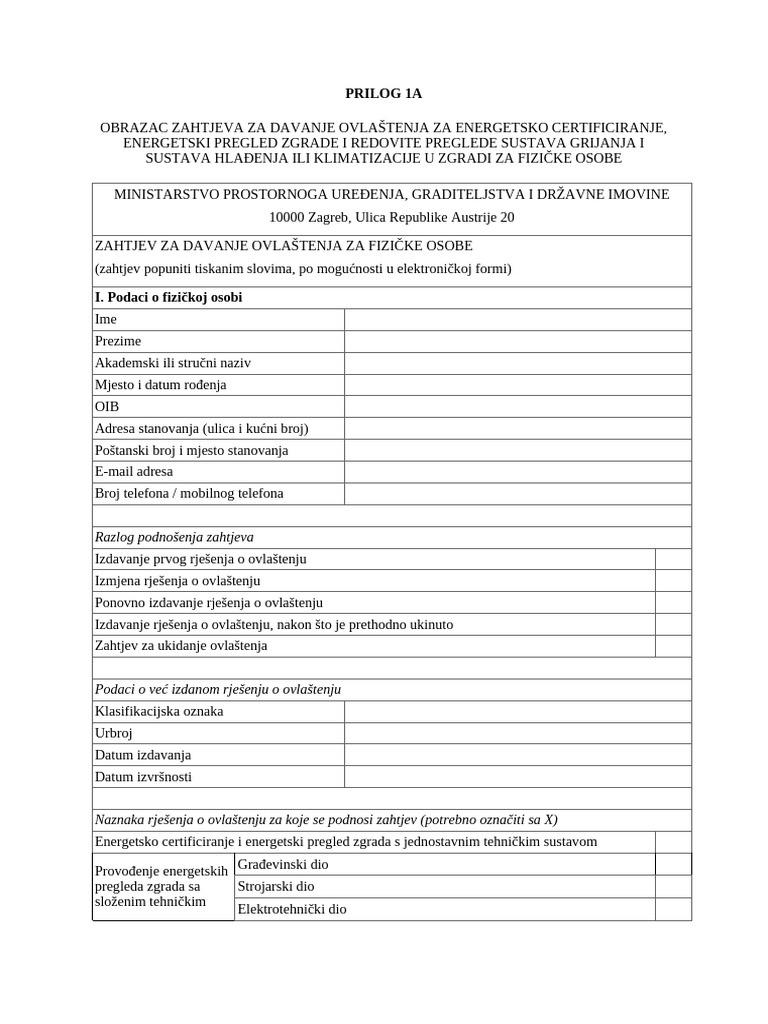 Zahtjev Prilog 1A 2021 MPGI | PDF