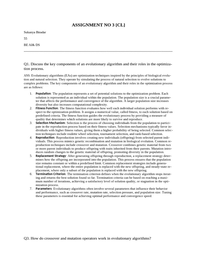 Assignment No 3 Cl[1] | PDF | Evolutionary Biology | Algorithms