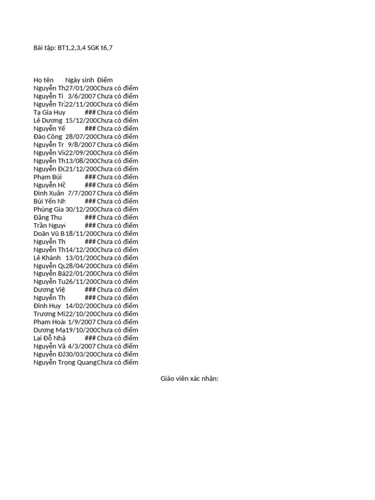 BT1,2,3,4 SGK t6,7-ScoreSheet 2 | PDF