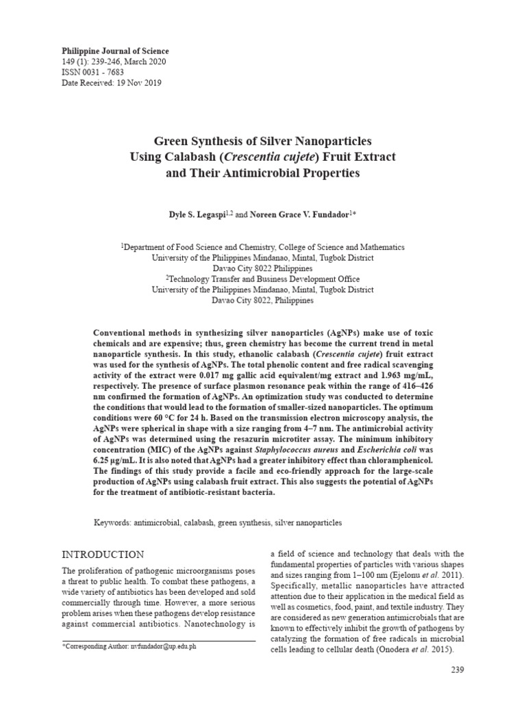 Green Synthesis of Silver Nanoparticles | PDF | Antimicrobial | Polyphenol