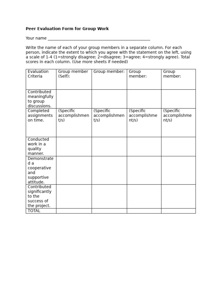 Self Peer Evaluation | PDF