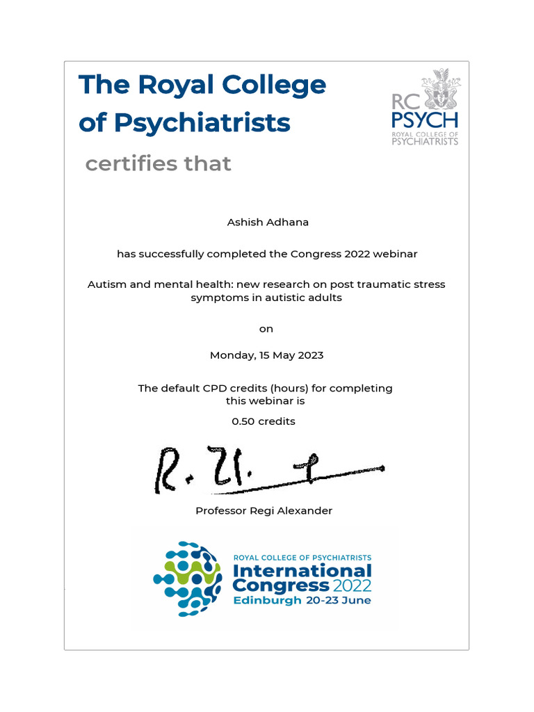 Certificate For Autism and Mental Health New Research On Post Traumatic ...