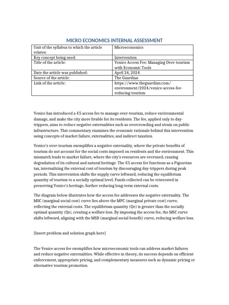 Venice Access Fee Microeconomics Table and Graph | PDF | Externality ...