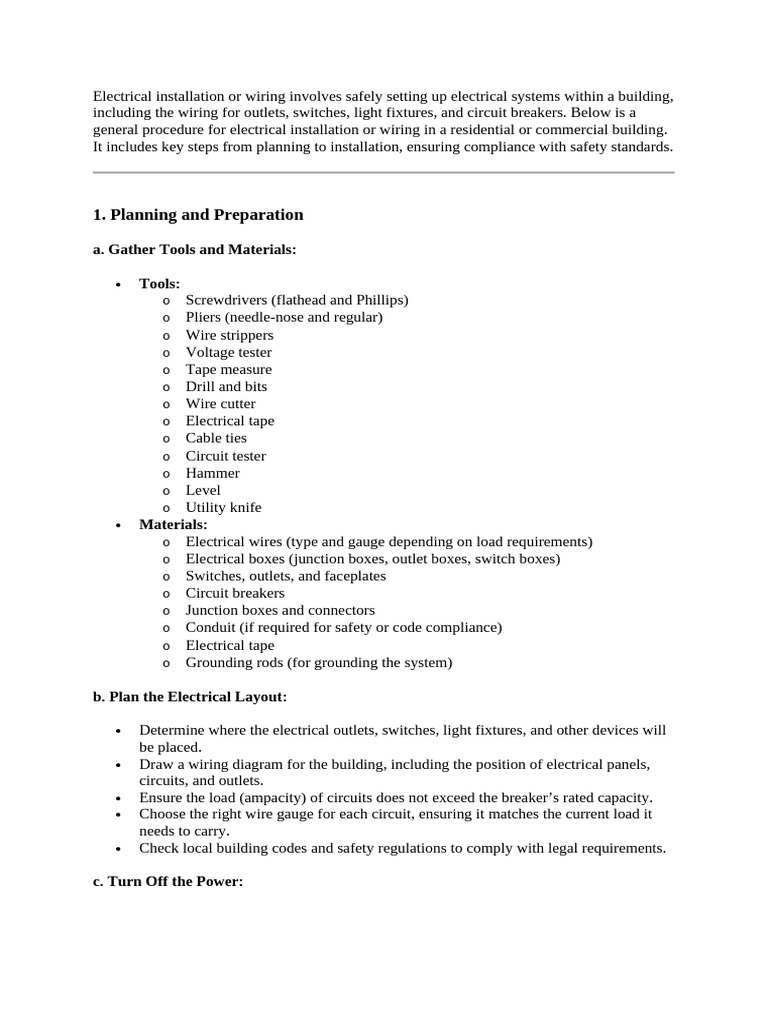Electrical Installation Guide: Key Steps | PDF | Electrical Wiring | Switch
