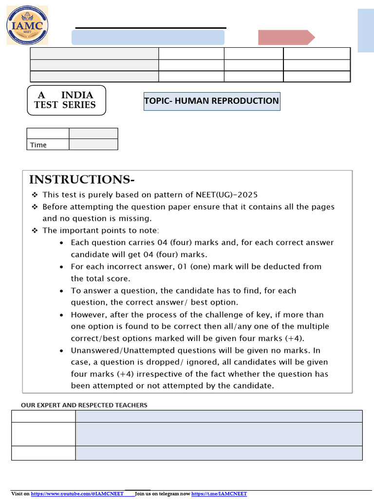 Human Reproduction Test | PDF | Menstrual Cycle | Luteinizing Hormone