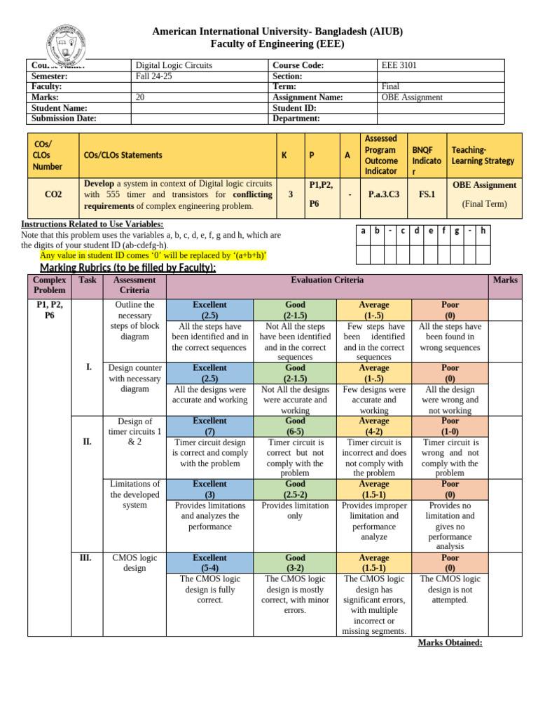 DLC Final Term OBE Assignment Fall 24-25 | PDF | Electronic Circuits | Computer Engineering