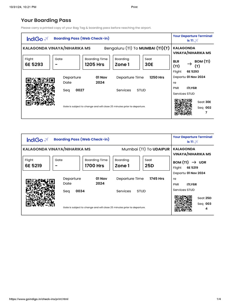 Boardingpass (BLR Bom Udr) | PDF | Hospitality Industry | Hotel
