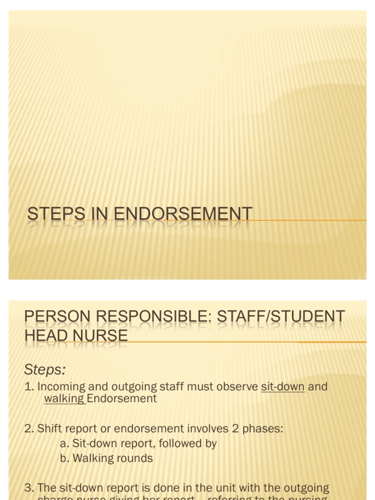 Steps in Endorsement | PDF | Patient | Nursing