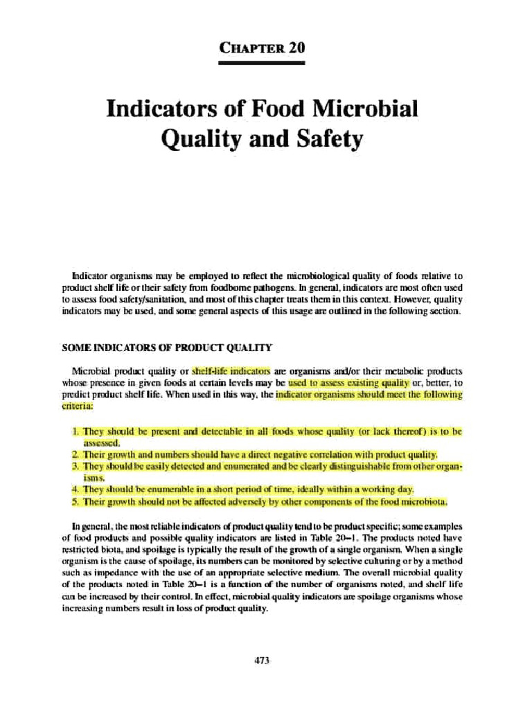 Food Quality Indicators in Microbiology | PDF | Organisms